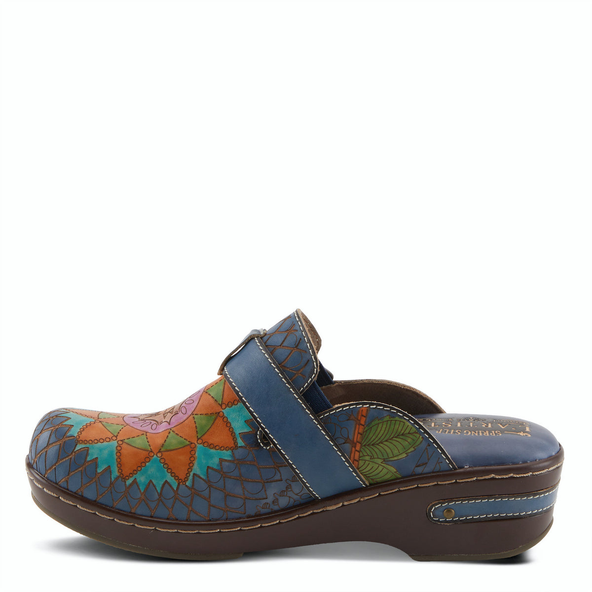 Lucille Laser Cut Clog in Blue Multi – Tenni Moc's Shoe Store